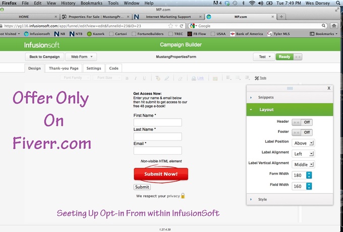 setup opt in Form on InfusionSoft within 24 hours - fiverr